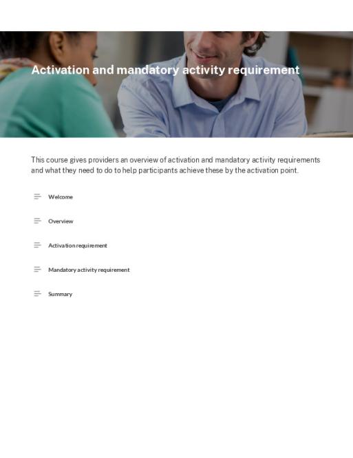 Activation and Mandatory Activity Requirements Training Module ...